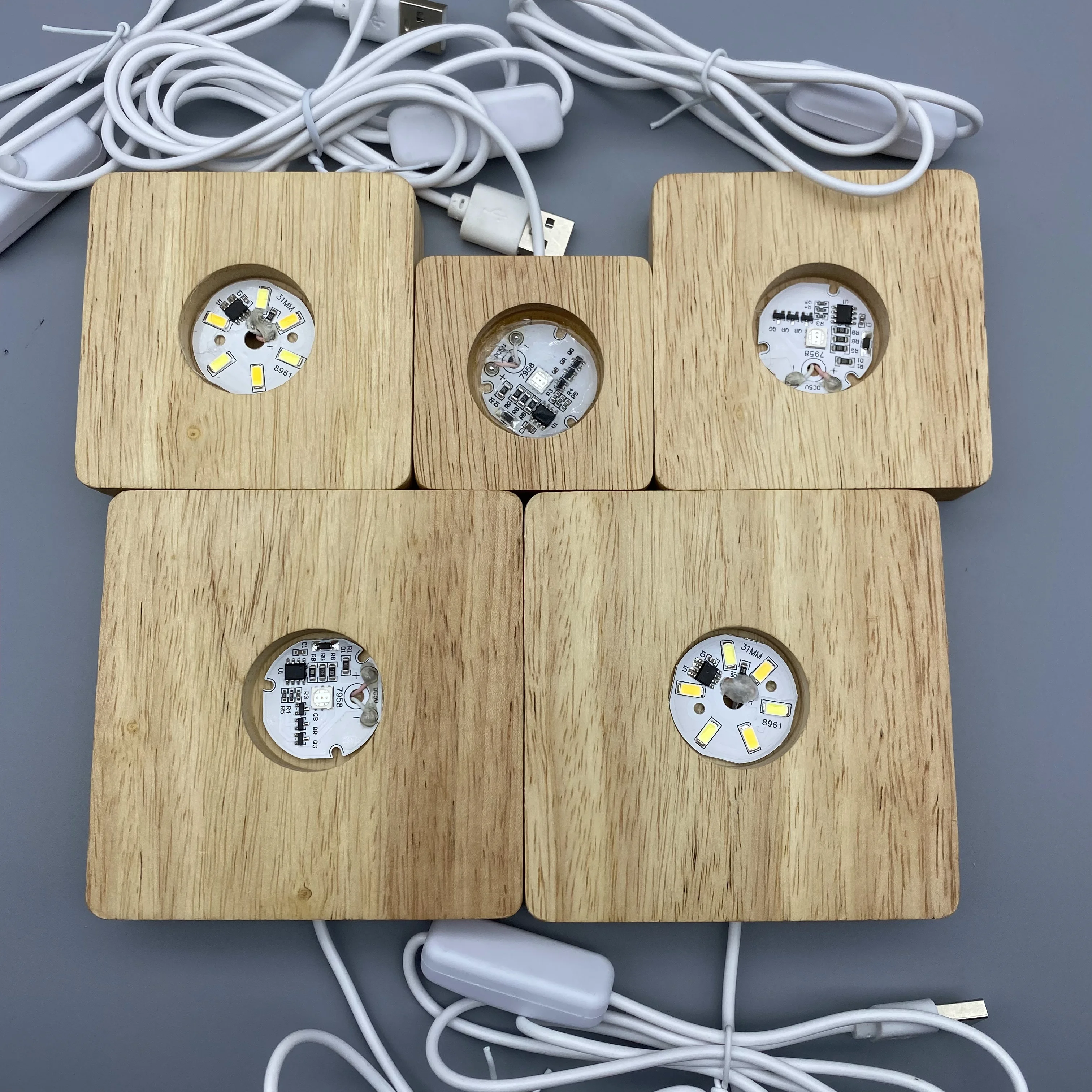 Luminous Night Light - 30mm Diameter Wooden LED Lamp Base