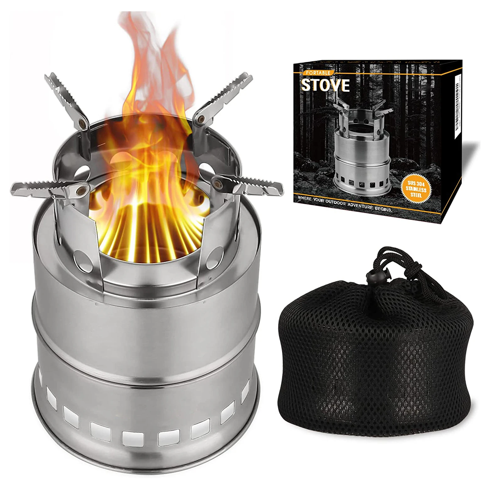 Portable Camping Stove Stainless Steel Camping Cookware Lightweight ...