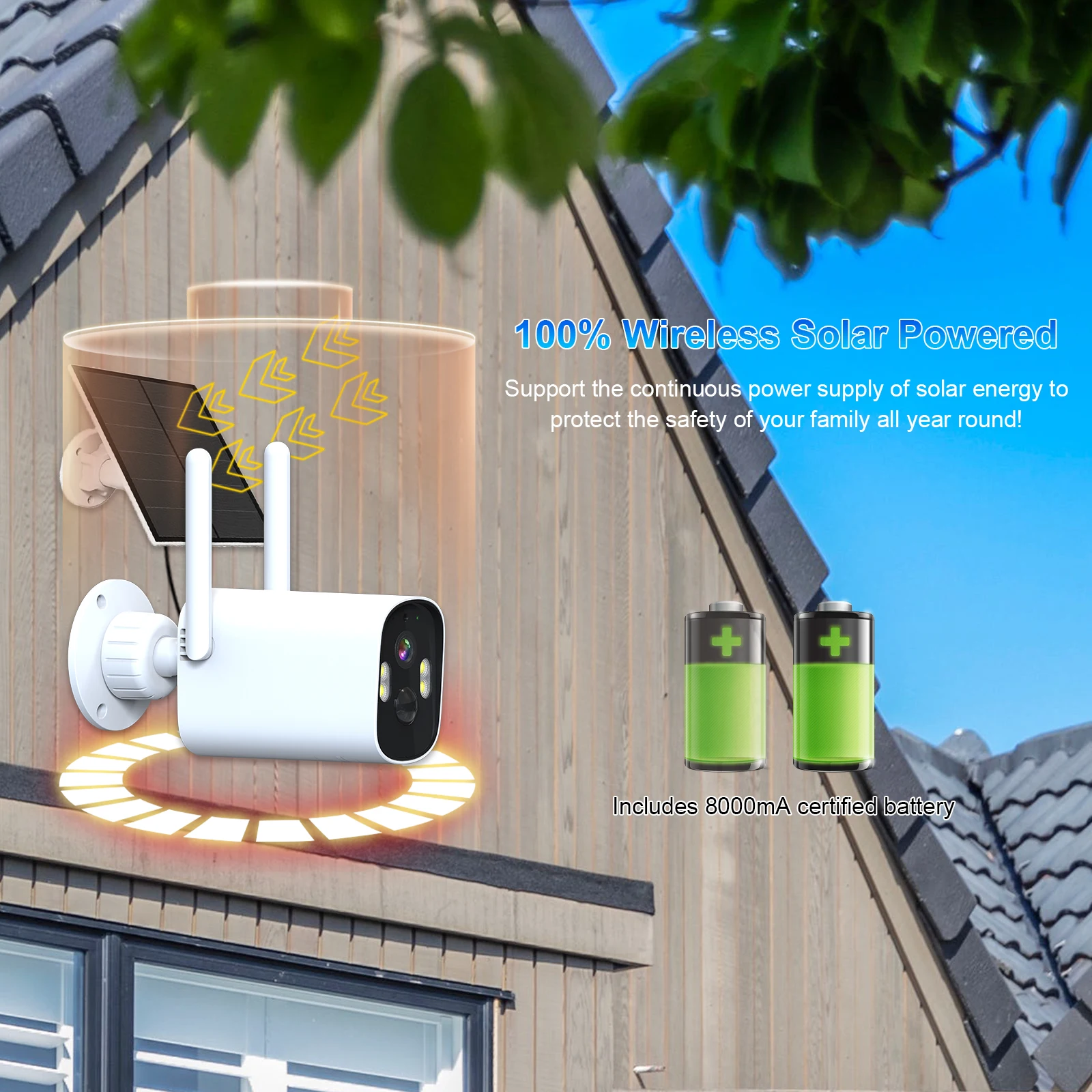 2.5K Resolution Solar Battery Bullet WiFi Camera with Solar Panel 24/7 ...