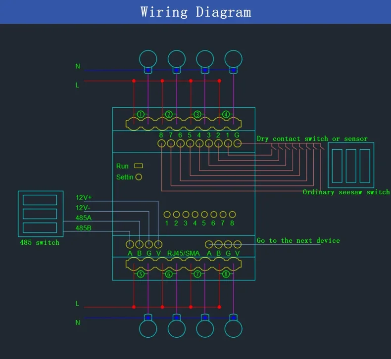 Smart Home Lighting Control with 8 Road RS485 Relay Board