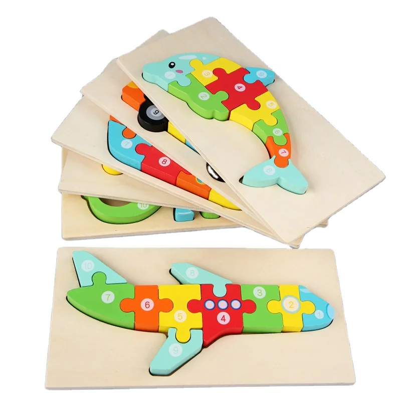 Wooden 3d Puzzle Jigsaw Toys Cartoon Animal Colorful Kids Educational ...