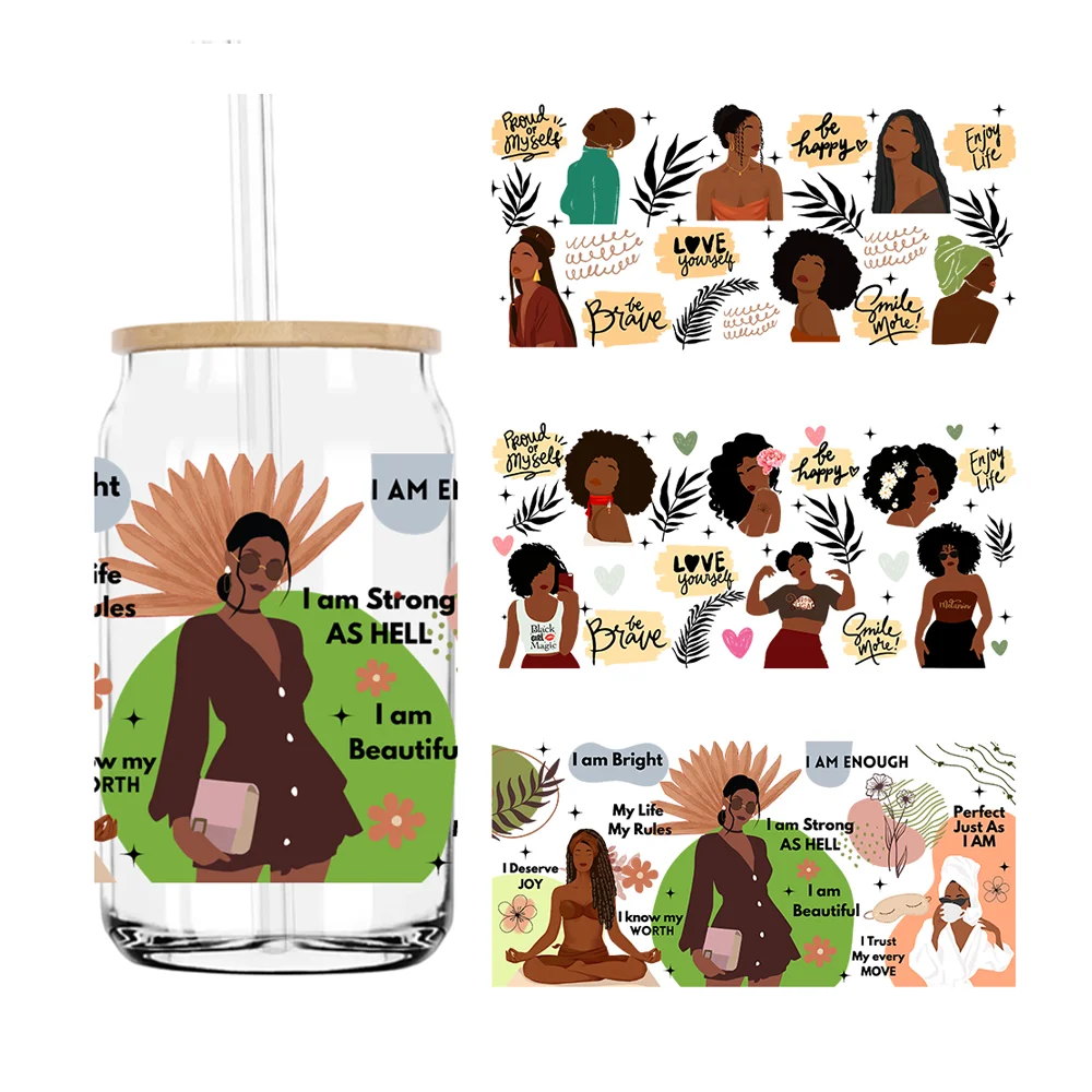 Afro Girl Woman Affirmations 16oz Uv Dtf Cup Wrap Transfers Stickers ...