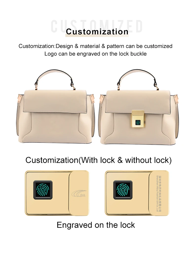 Beige Color Fashion Lady Handbag For Women With Fingerprint Digital ...