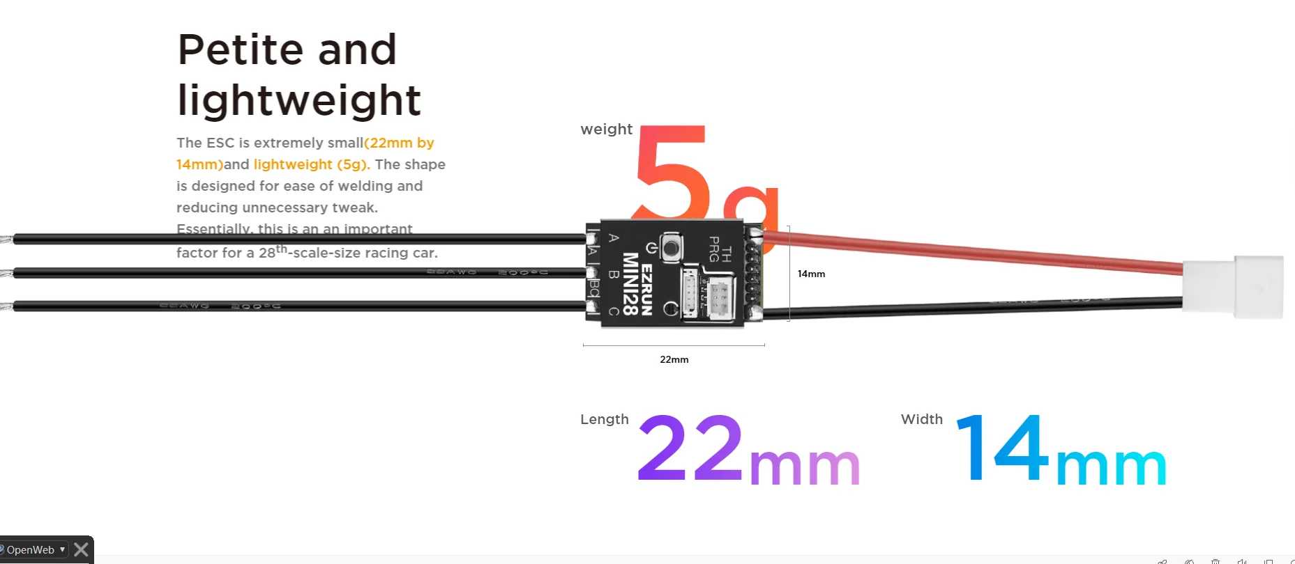 Hobbywing Ezrun Mini28 Sensored Brushless Esc 2s Lipo Bec 6v/7.4v For 1 ...