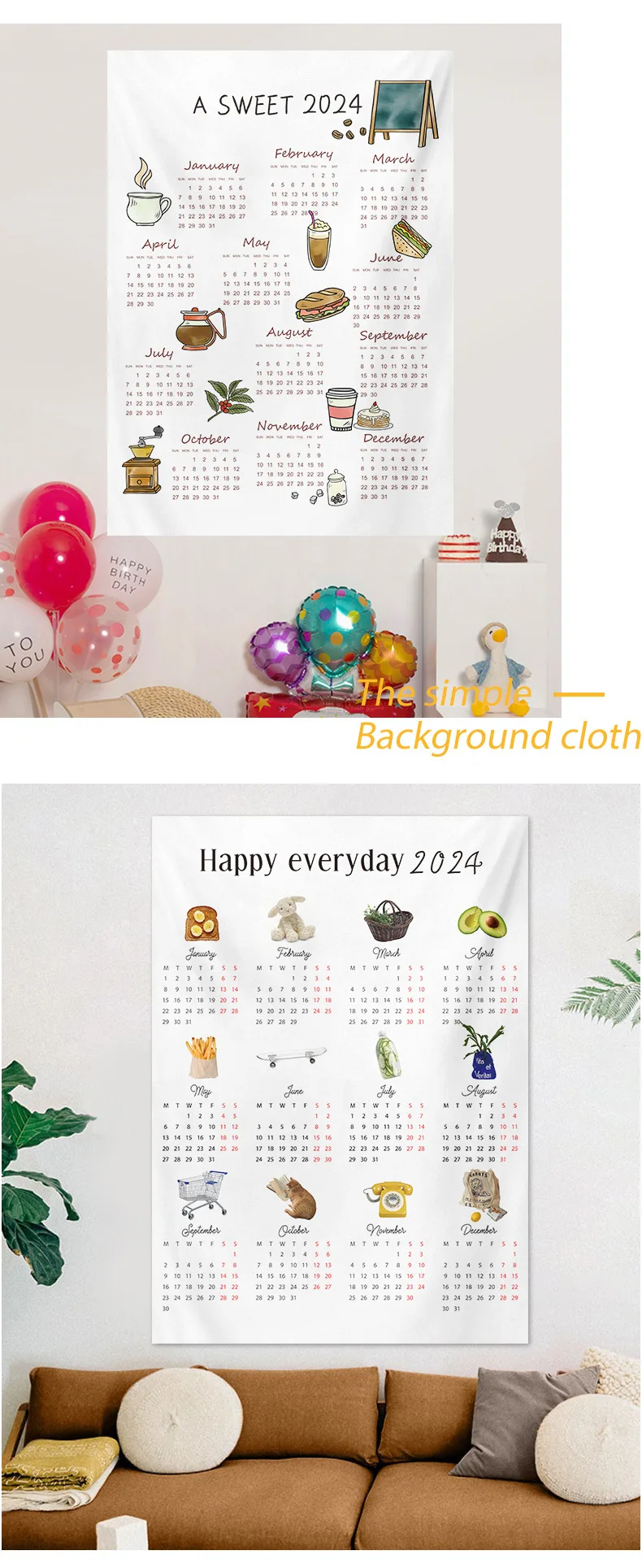 Copllent 2024 Calendar Hanging Cloth Wall Decoration 365 Day Calendar ...