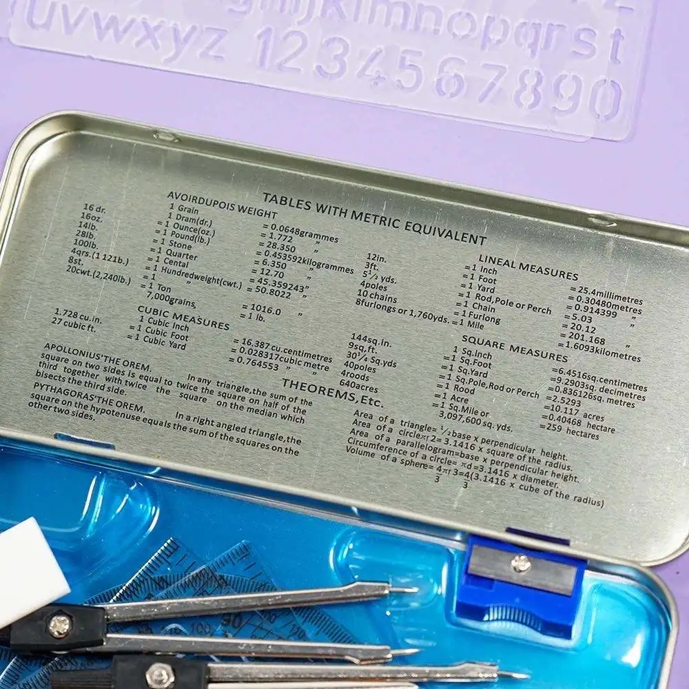 13pcs Mathematical Instrument Iron Box - School Stationery