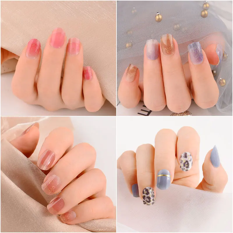 2023 New Arrival Gel Semi-cured Nail Sticker 3d Gel Nail Wraps Glitter Strip Nail Polish Strips ...