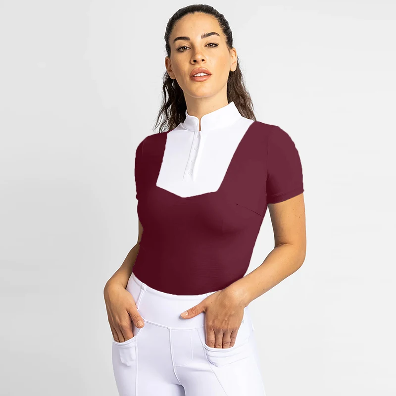 Wholesale Direct Sale Burgundy Mesh Women Equestrian Shirts Long Sleeve ...