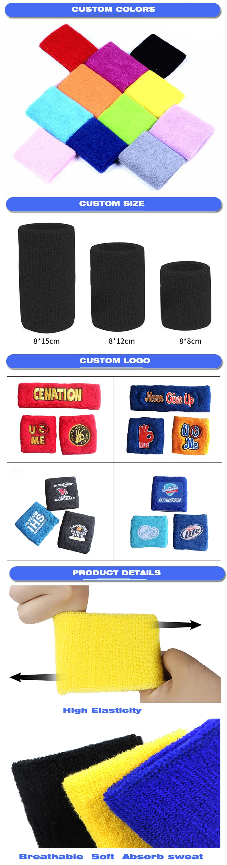 Custom Sweatband Sports Headband Embroidery Cotton Sweatbands Rainbow ...