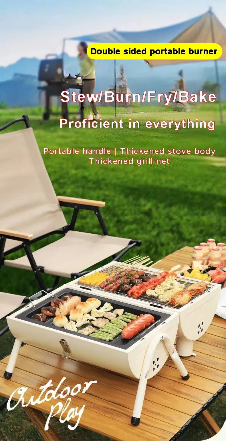 Small Barbecue Grill Cooker Portable Antique Cast Iron BBQ Oven Stove ...
