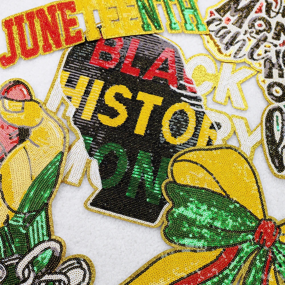 Product Catalogue Juneteenth Chenille Iron on Patches Sequin Black ...