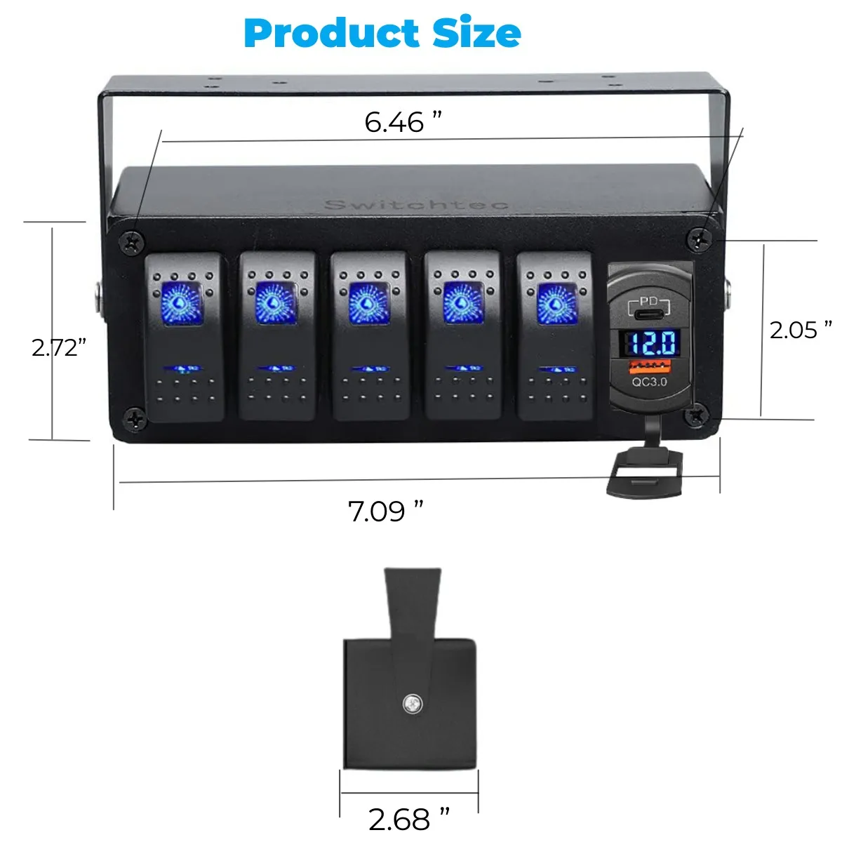 5 Gang Rocker Switch Box 12V SPST on Off Switch PD Type C and QC 3.0 ...