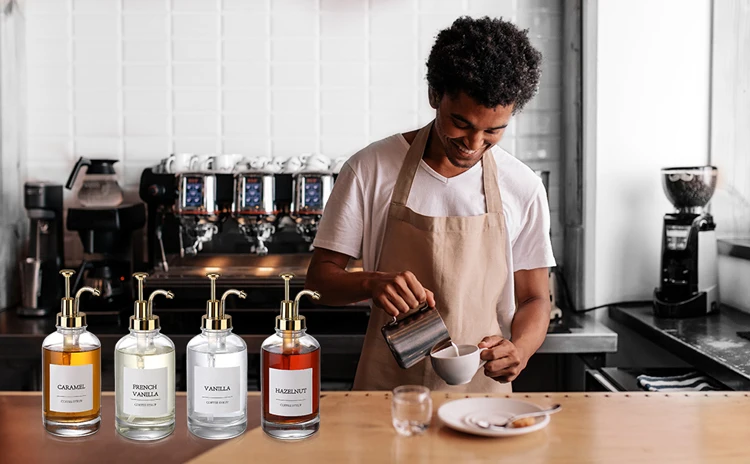 500ml 16.9oz Coffee Syrup Dispenser Pump Glass Bottle Round Maple ...