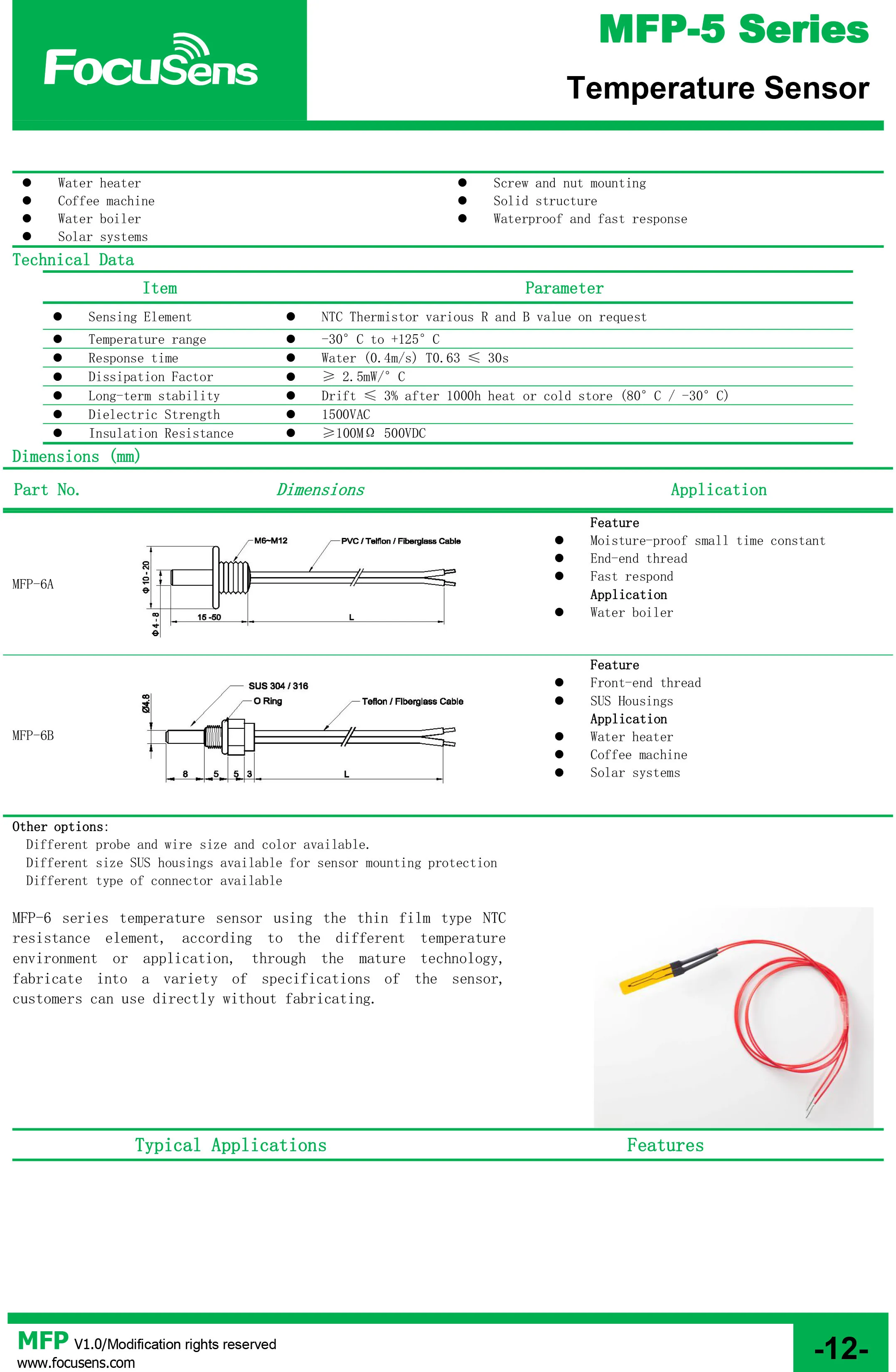 Focusens Fast response NTC 2k 5K 7k 10k 20k sensor thin film ...