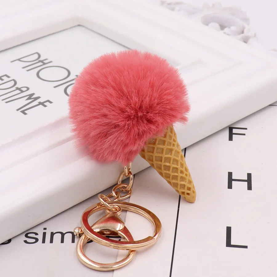Cute Plush Ice Cream Keychain With Tassel Backpack Charm Decoration ...