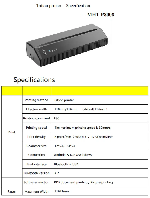 P8008 Wireless Tattoo Stencil Thermal Copier Printer Wireless Bluetooth ...