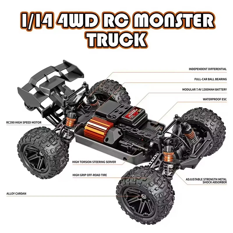 HS14321 Aurora 1:14 Scale RC Monster Truck - 40km/h Speed