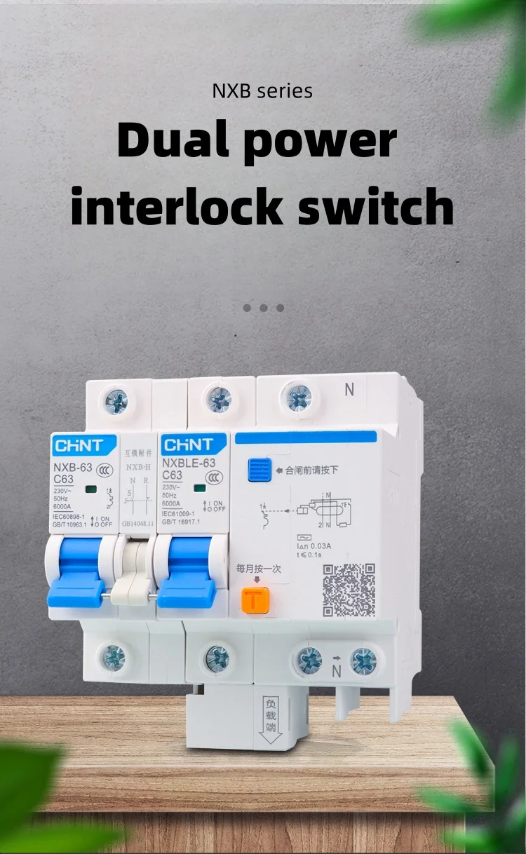 CHINT NXB NXBLE Series 1p 2p 3p 4p MCB RCBO Dual Power Leakage Protector Circuit Breaker ...