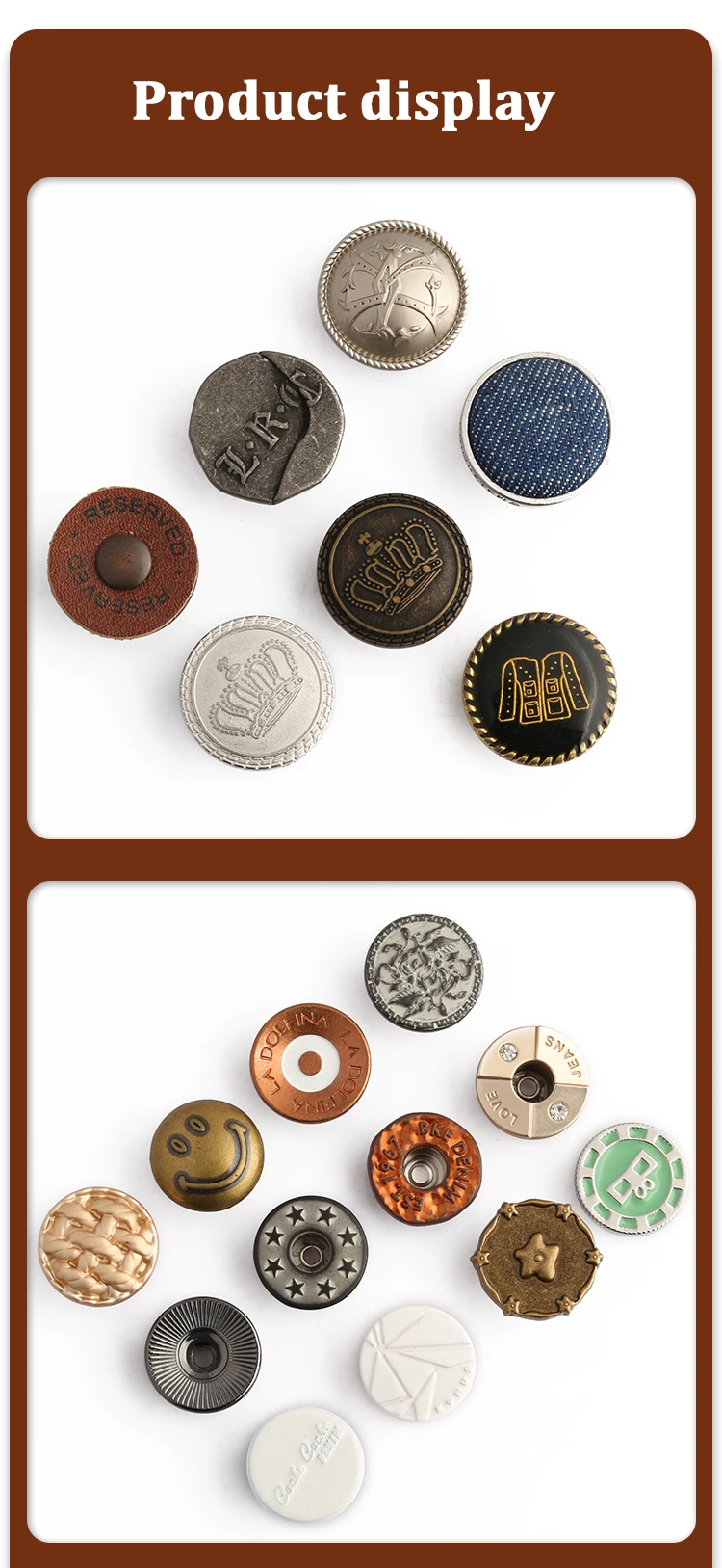 Custom Zinc Alloy Snap Button Embossed Vintage Brass Logo Button Denim ...