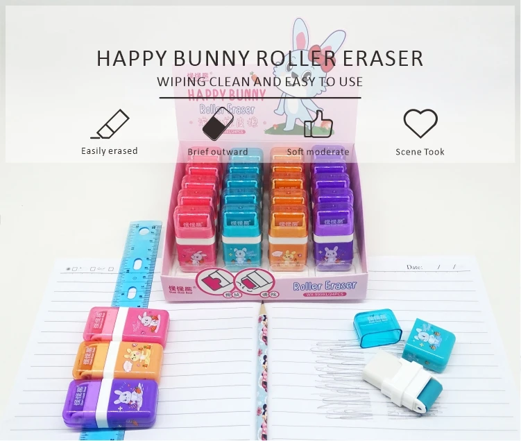 Many Types Colors Happy Bunny Children Roller Eraser Kids for Student ...