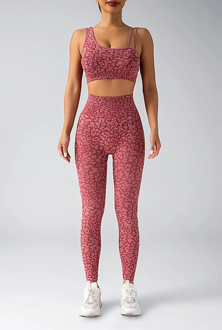 New Leopard Sexy Cut Out Gym Wear 2 Piece Set Women Seamless Activewear ...