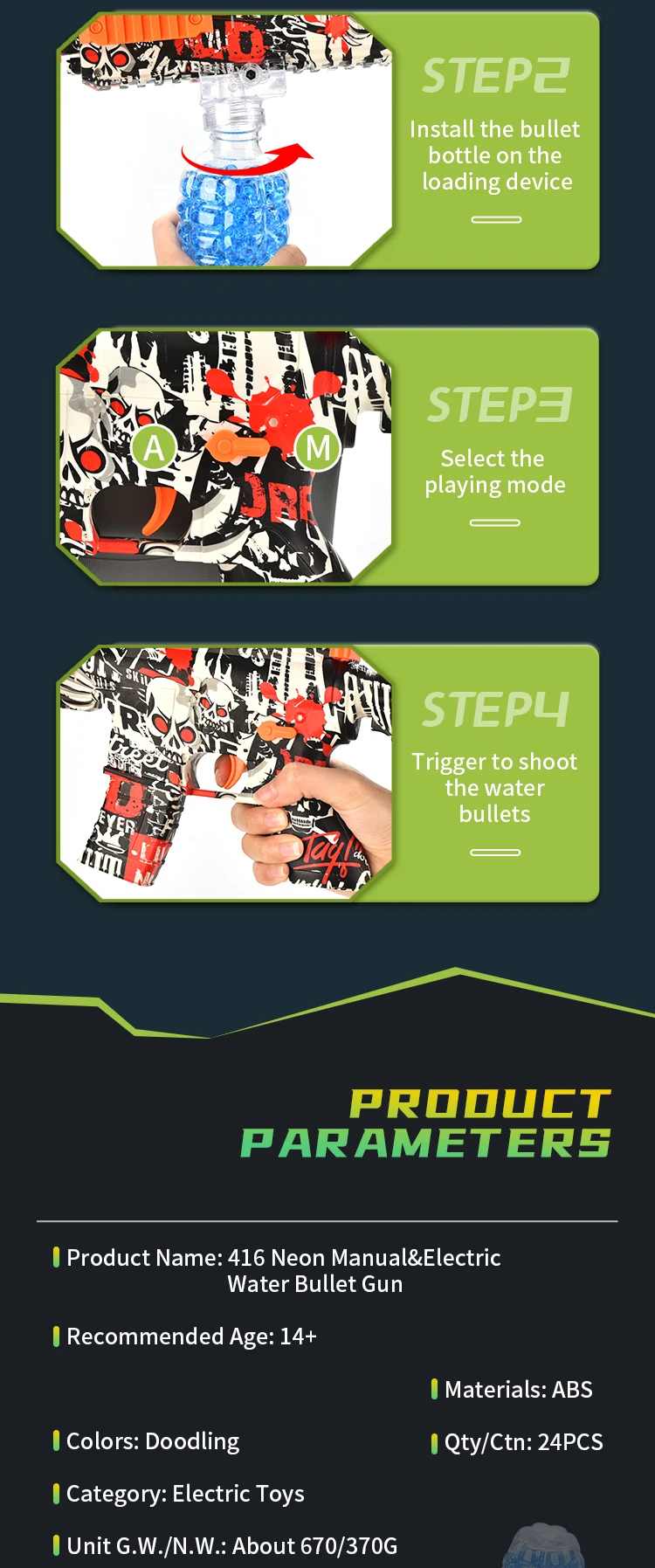 Hw M416 Splatter Gel Balls Blaster Gun Electric Fire-breathing Luminous ...