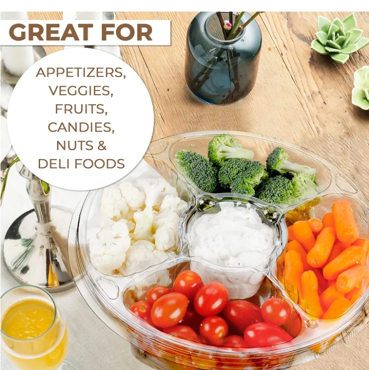 5 Divided Snacks Nibbles Party Platter With Lid 5 Compartment Round ...