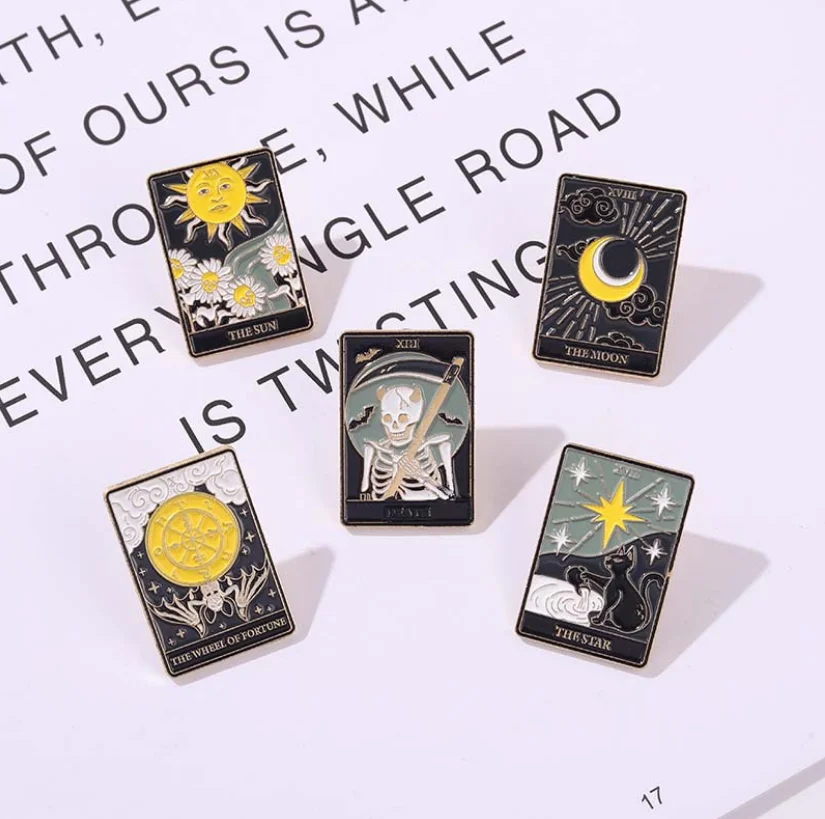 Tarot Enamel Pin Custom Sun Moon Stars Gothic Skeleton Brooches