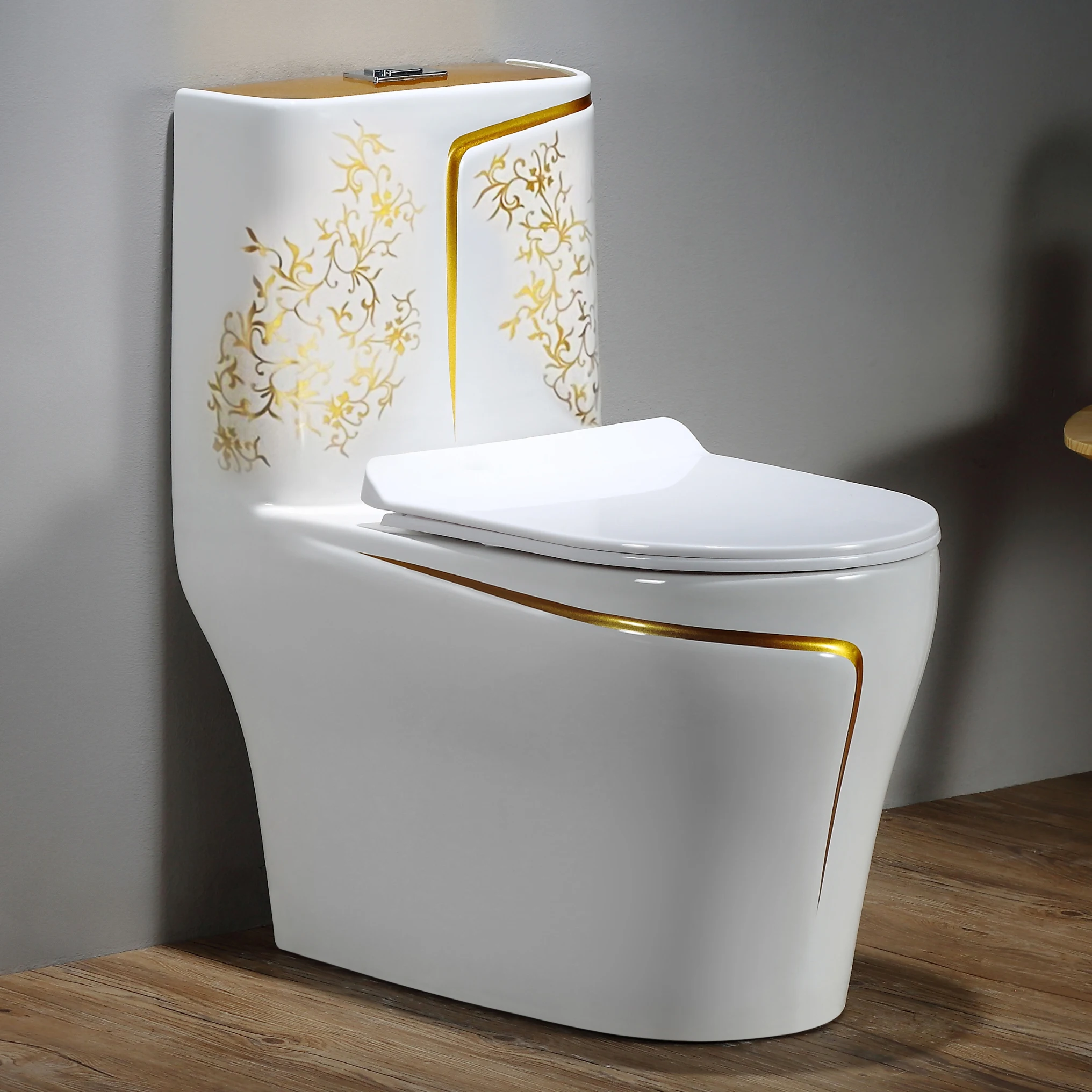 Wholesale New Luxury Design WC White Gold Line Water Closet Bathroom ...