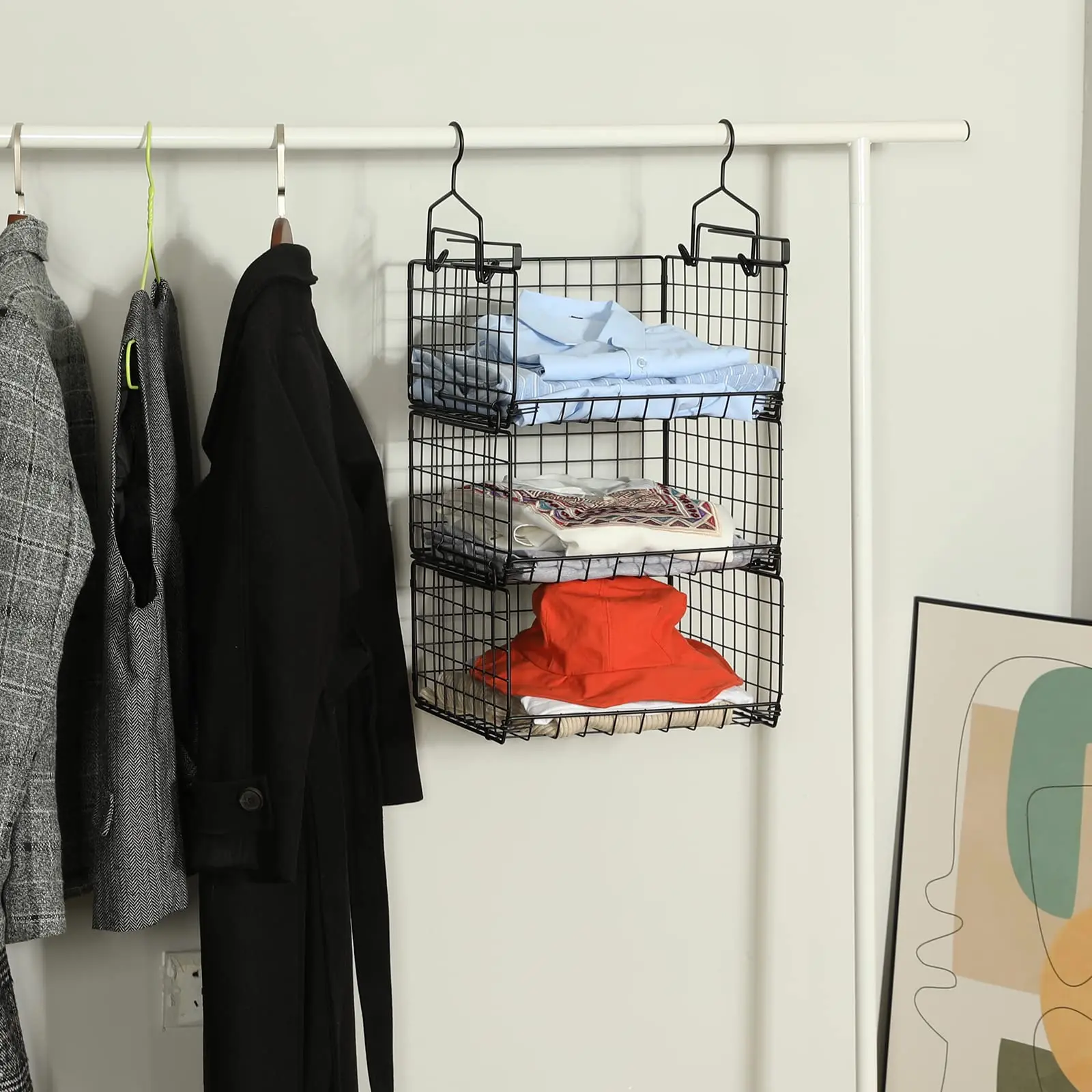 3-tier Under Closet Shelf Basket Hanging Clothes Storage Organizer ...