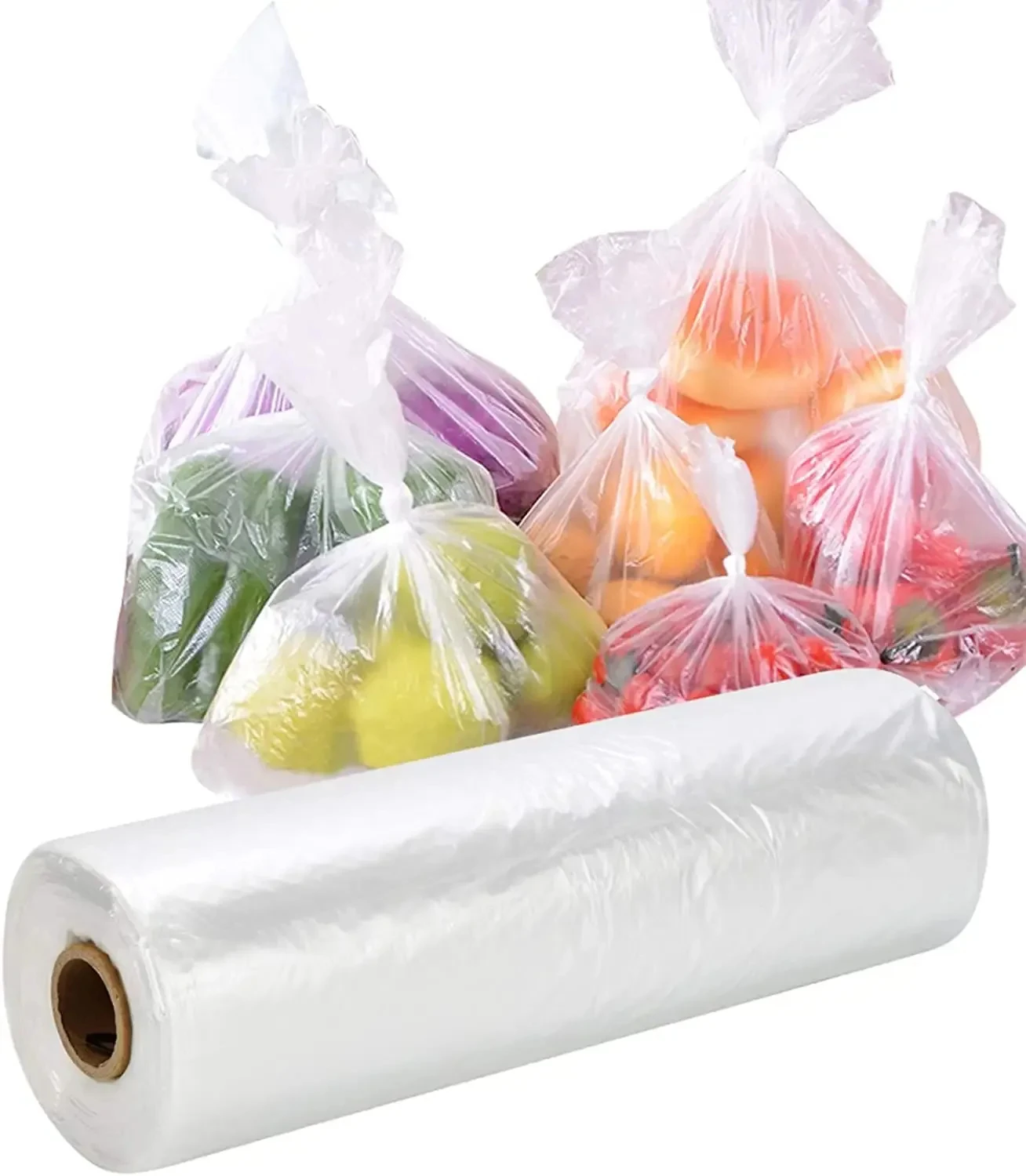 Transparent Food Packaging Poly Flat Bag Plastic Produce Bag On A Roll ...