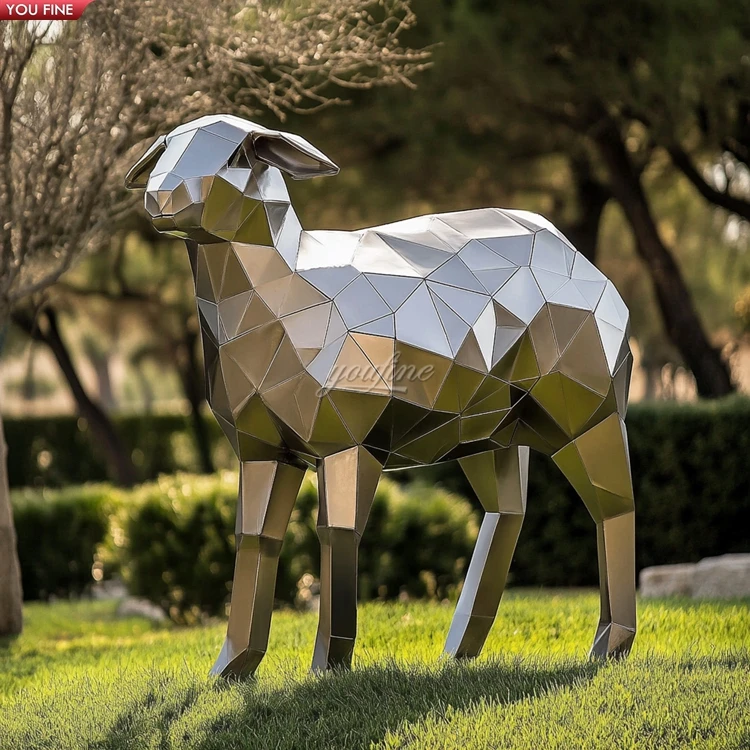 Outdoor Garden Decor - Large Stainless Steel Sheep Sculpture