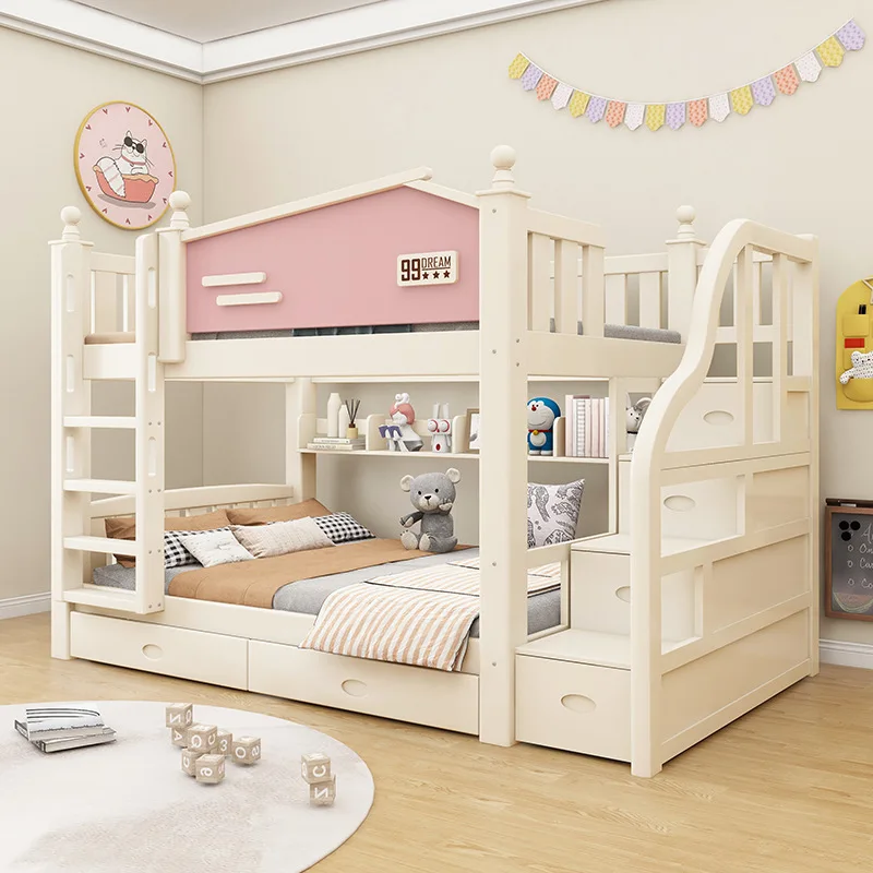 Montessori Princess Wooden Double Two Layers Bed Girls Bunk Beds Child ...