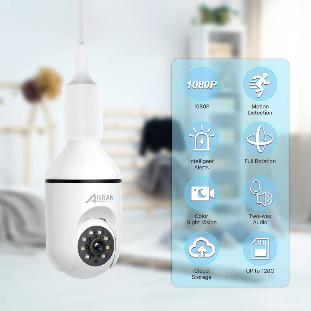 Anran Light Bulb E27 Socket 2mp 1080p Hd 2 Way Talk Home 2.4g Wifi ...