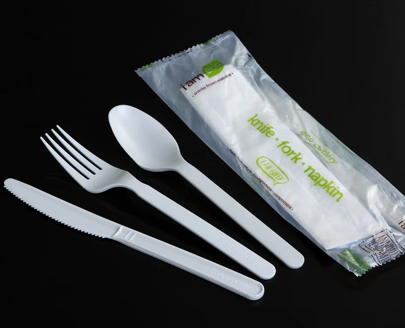 compostable cpla disposable biodegradable plastic cpla cutlery set with knife fork and spoon ...