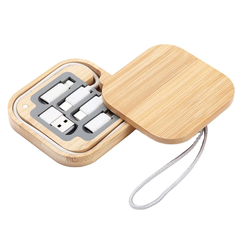 Multifunctional Square Bamboo Biodegradable Data Cable Storage Box 60w ...
