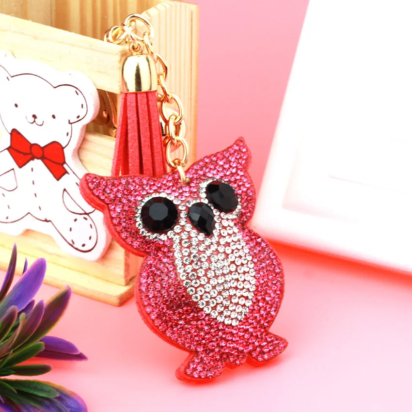 Cute Fashion Animal Owl Key Rings Bling Crystal Rhinestone Key Chains ...