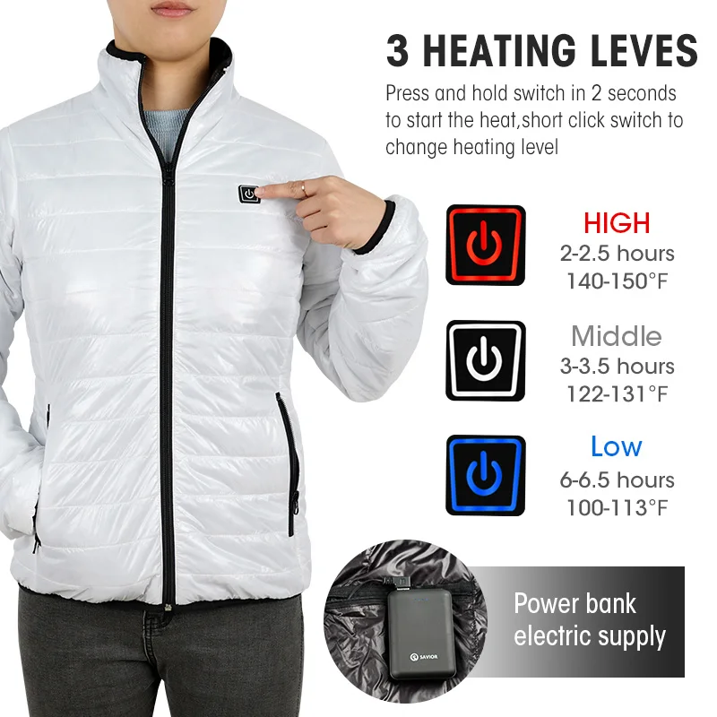 Duck Down Winter White Puffer Electric Coat Womens Ladies Usb Heated ...