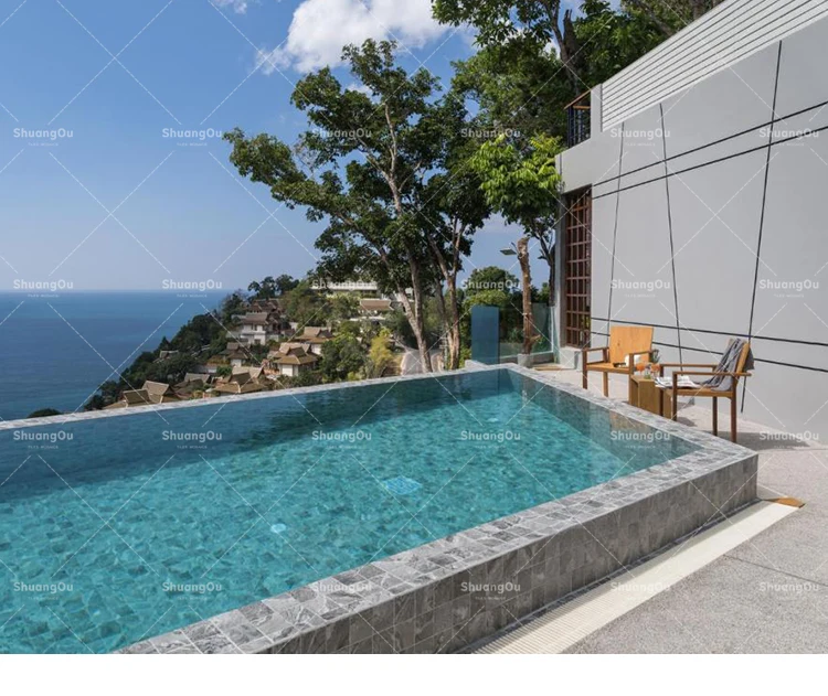 Modern Outdoor Pool Tile Grey Marble Look Tiles For Non-slip Swimming ...
