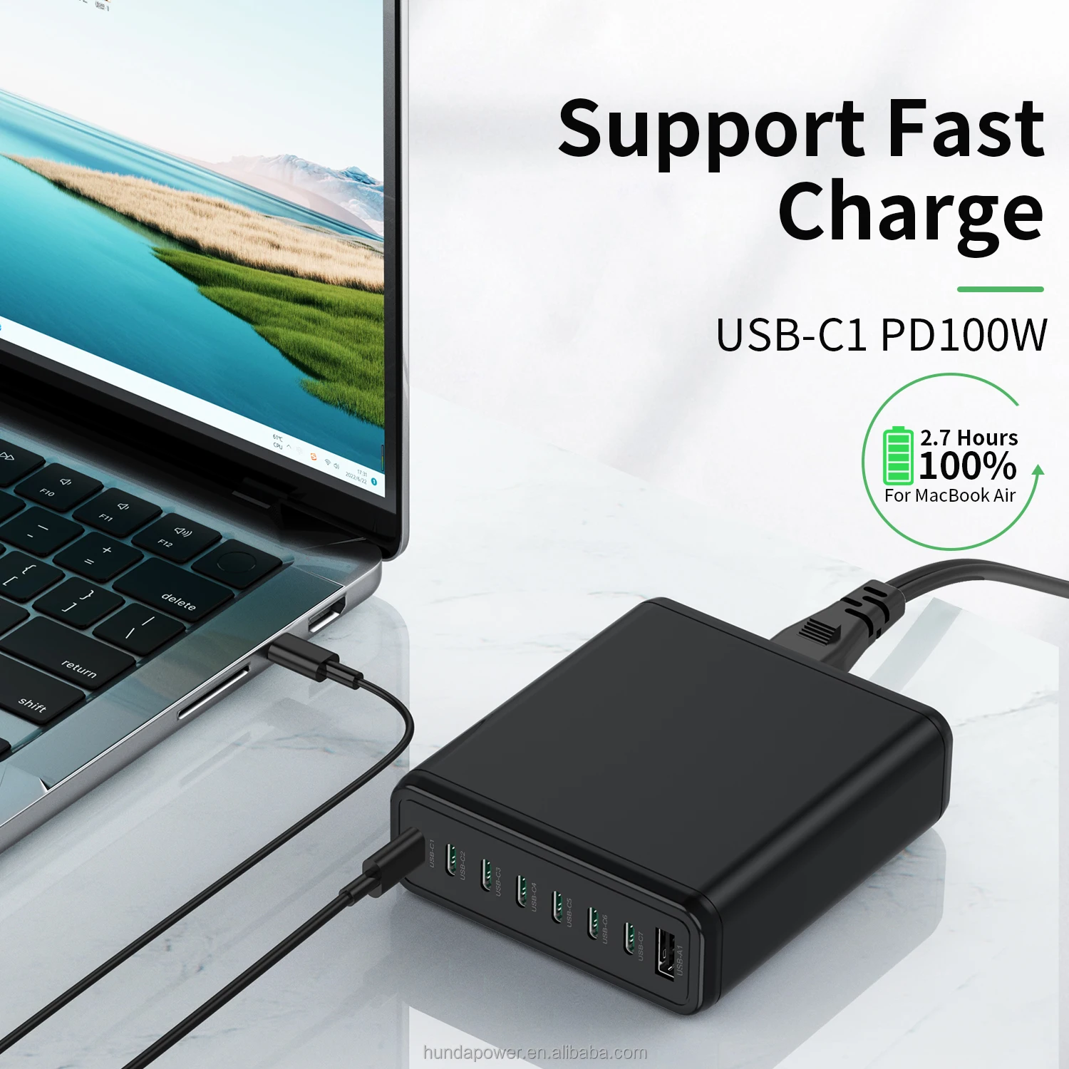 8 Port USB C Fast Charger - 200W Gan Desktop Charger