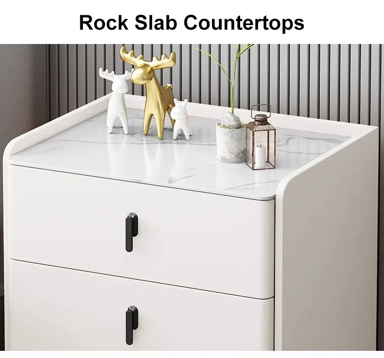 Modern Luxury Storage Bedside Table Two Drawer Slate Bedside Table With ...