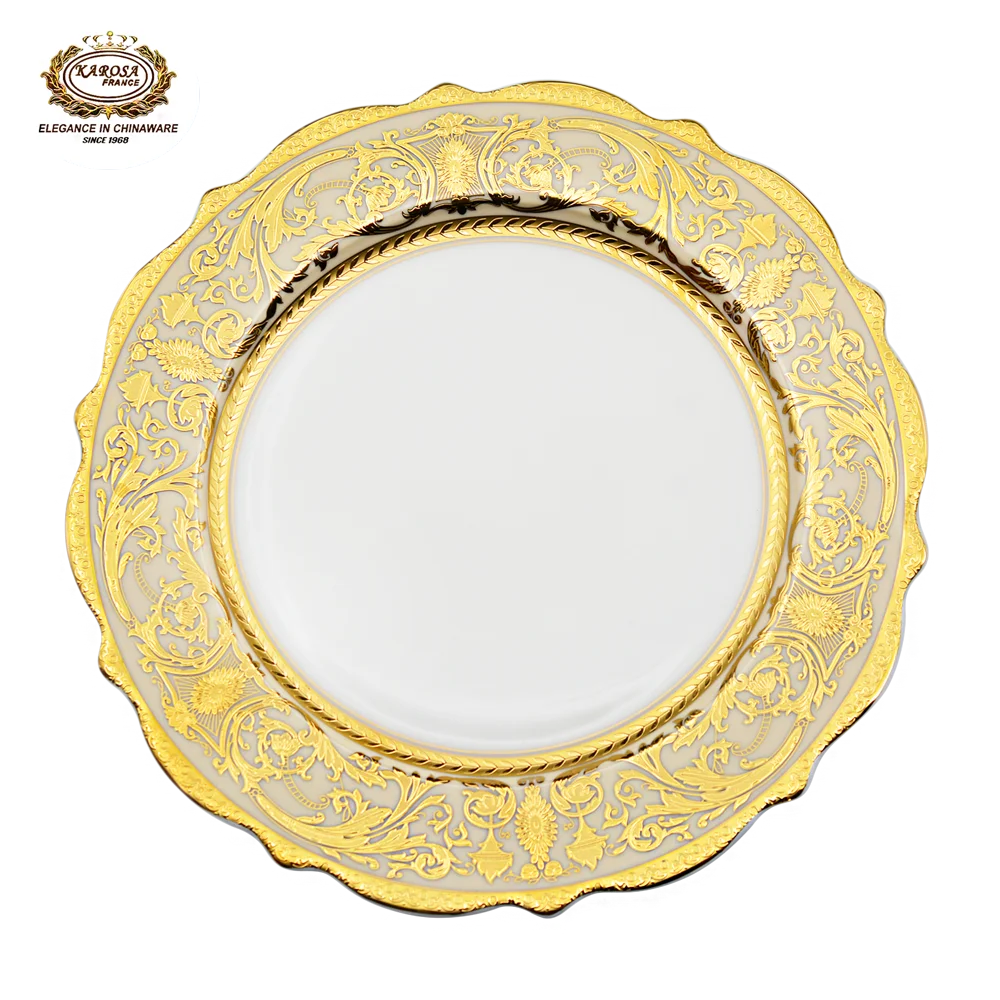 Karosa 24pcs Embossed Gold Porcelain Tableware Set Luxury Style Bone ...