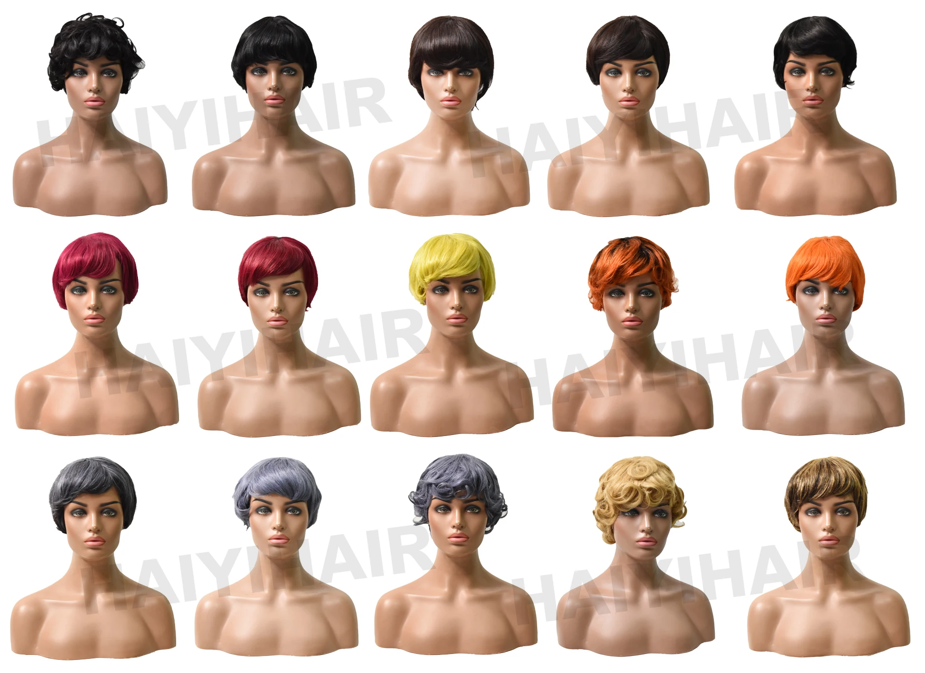 Free Sample Pixie Cut Wig Human Hair Curly Bob Short Machine Wig Pixie ...