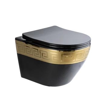 Elegant Golden Wall Hung Mounted Rimless Concealed Cistern Commode Wc ...