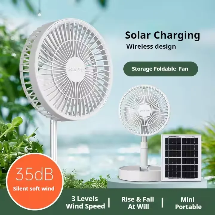 Outdoor Camping Telescopic Freestanding Power-saving Solar Fan 7200mAh ...