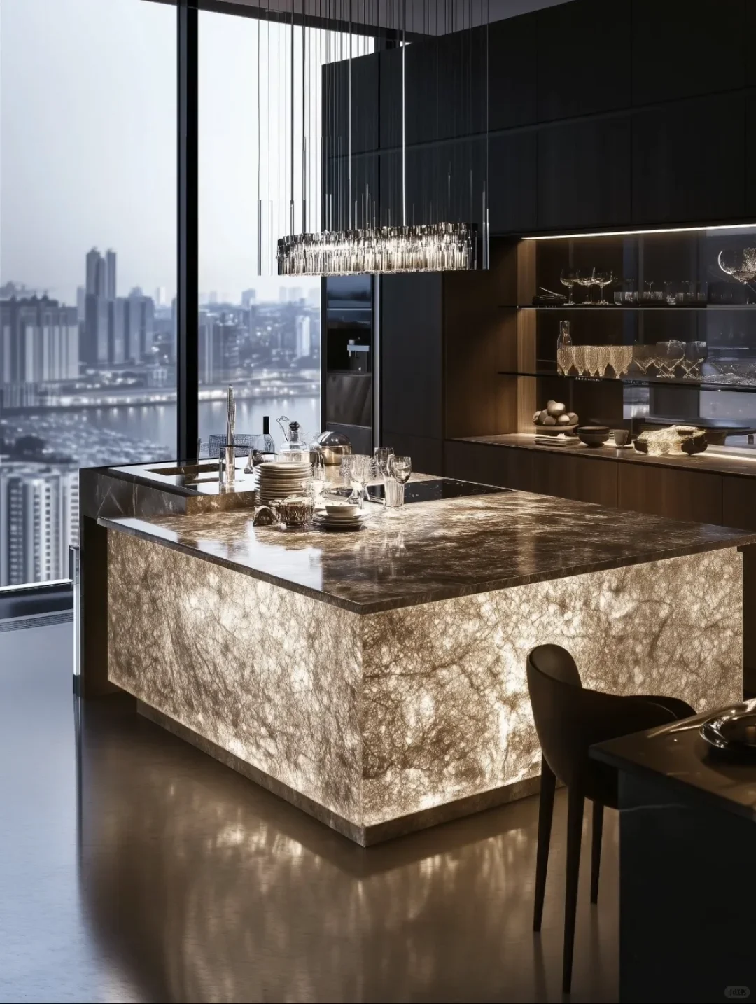 Marble Semiprecious Stone Kitchen Island Countertops Custom Backlit ...