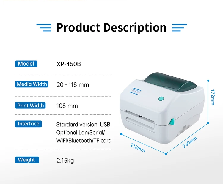 Xprinter XP-450B - Efficient Desktop Label Printer