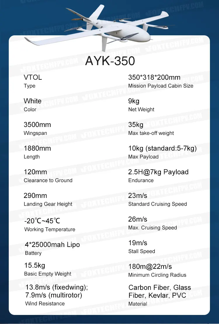 Foxtech Ayk-350 2.5 Hours Long Range 7kg Heavy Payload Medicine ...