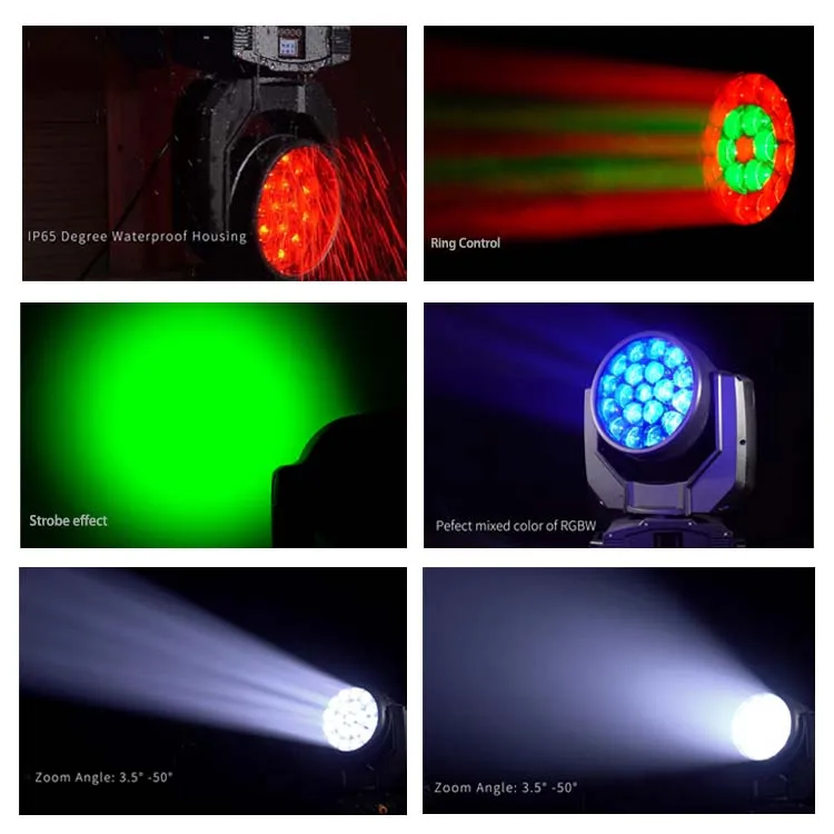IP65 Moving Head Wash Zoom - 19X40W RGBW LED Stage Lights