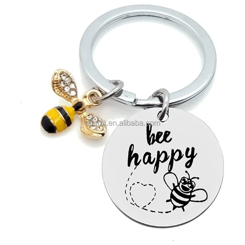 Bee Happy Stainless Steel Keyring Teacher Appreciation Metal Keychain ...